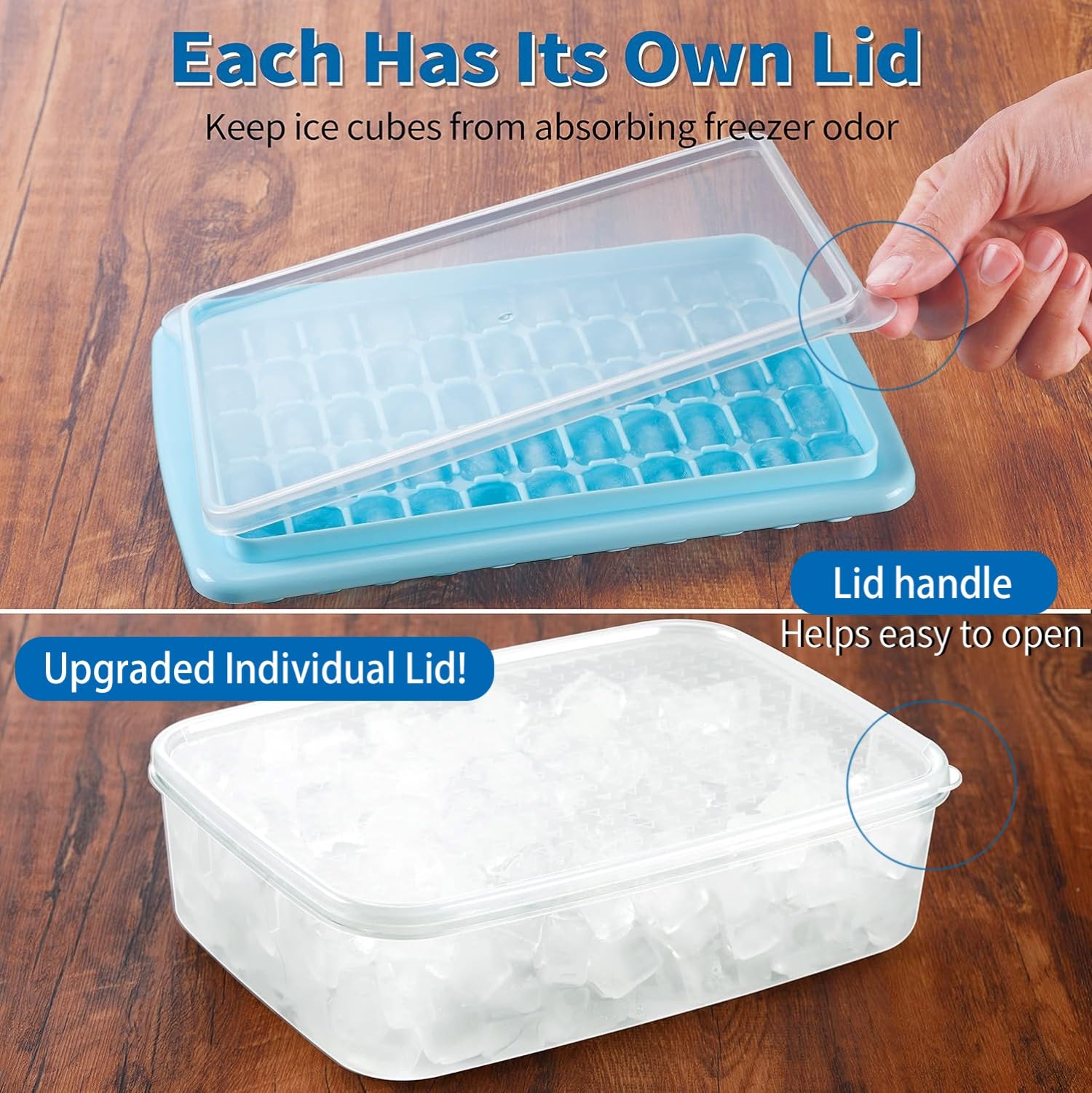 ARTLEO Ice Cube Tray with Lid and Storage Bin for Freezer, Easy-Release 55 Mini Nugget Ice Tray with Spill-Resistant Cover, Container, Scoop, Flexible Durable Plastic Ice Mold & Bucket, BPA Free
