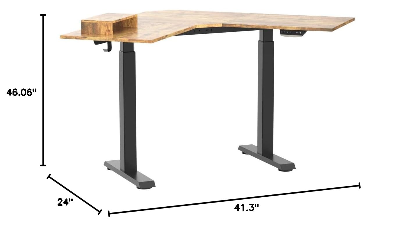 BANTI Dual Motor L-Shaped Electric Standing Desk, 48 Inches Adjustable Height Stand Up Desk, Sit Stand Home Office Desk with Rustic Brown Top/Black Frame