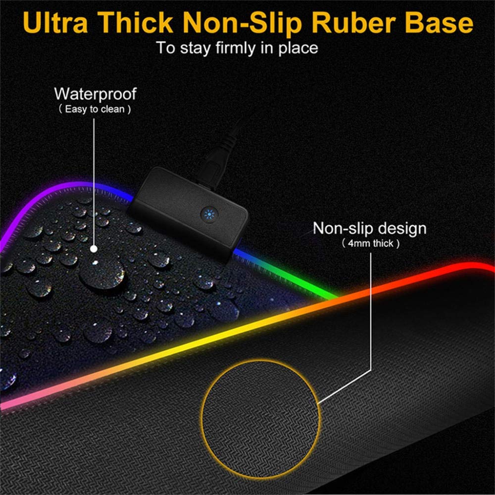 Blue Hexagon Geometric Pattern RGB LED Gaming Mouse Pad - Large Pad RGB Gaming Mat with Easy to Clean Waterproof Surface - Anti-Slip Rubber Base 11.81"x23.62"