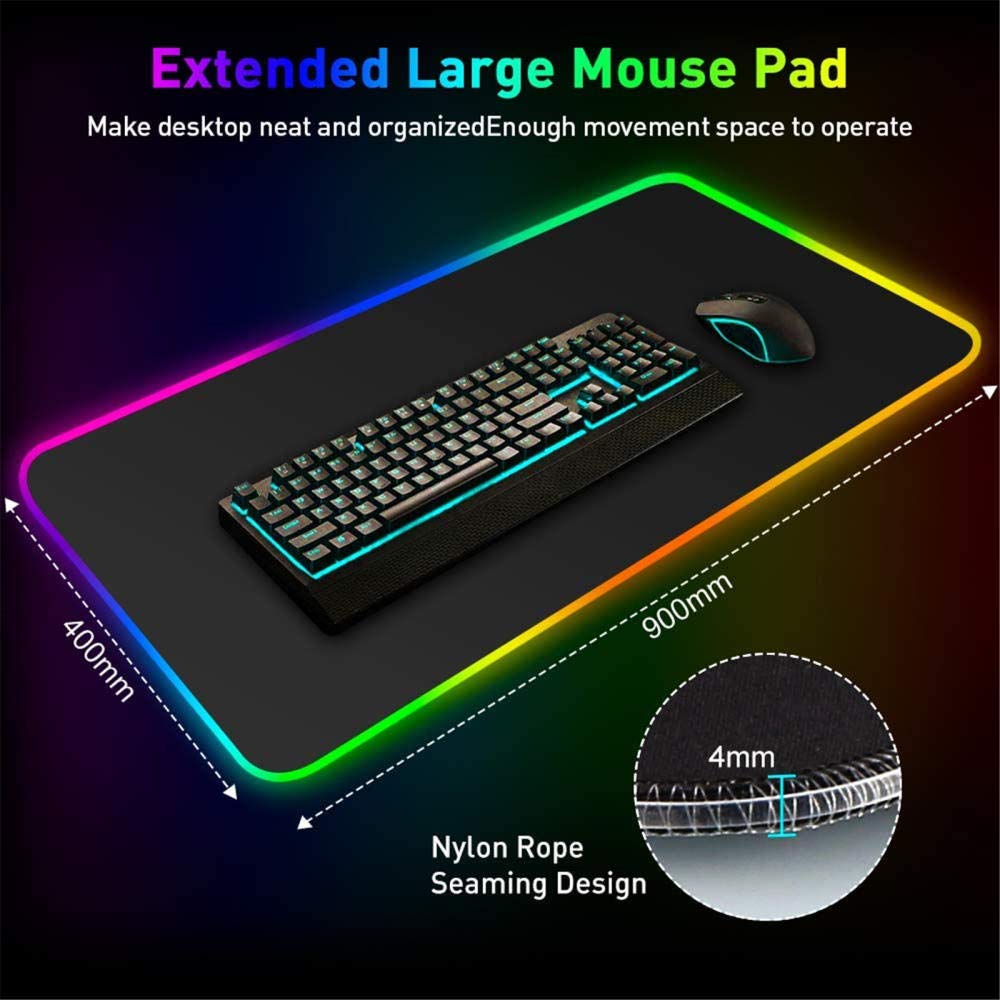 Blue Hexagon Geometric Pattern RGB LED Gaming Mouse Pad - Large Pad RGB Gaming Mat with Easy to Clean Waterproof Surface - Anti-Slip Rubber Base 11.81"x23.62"