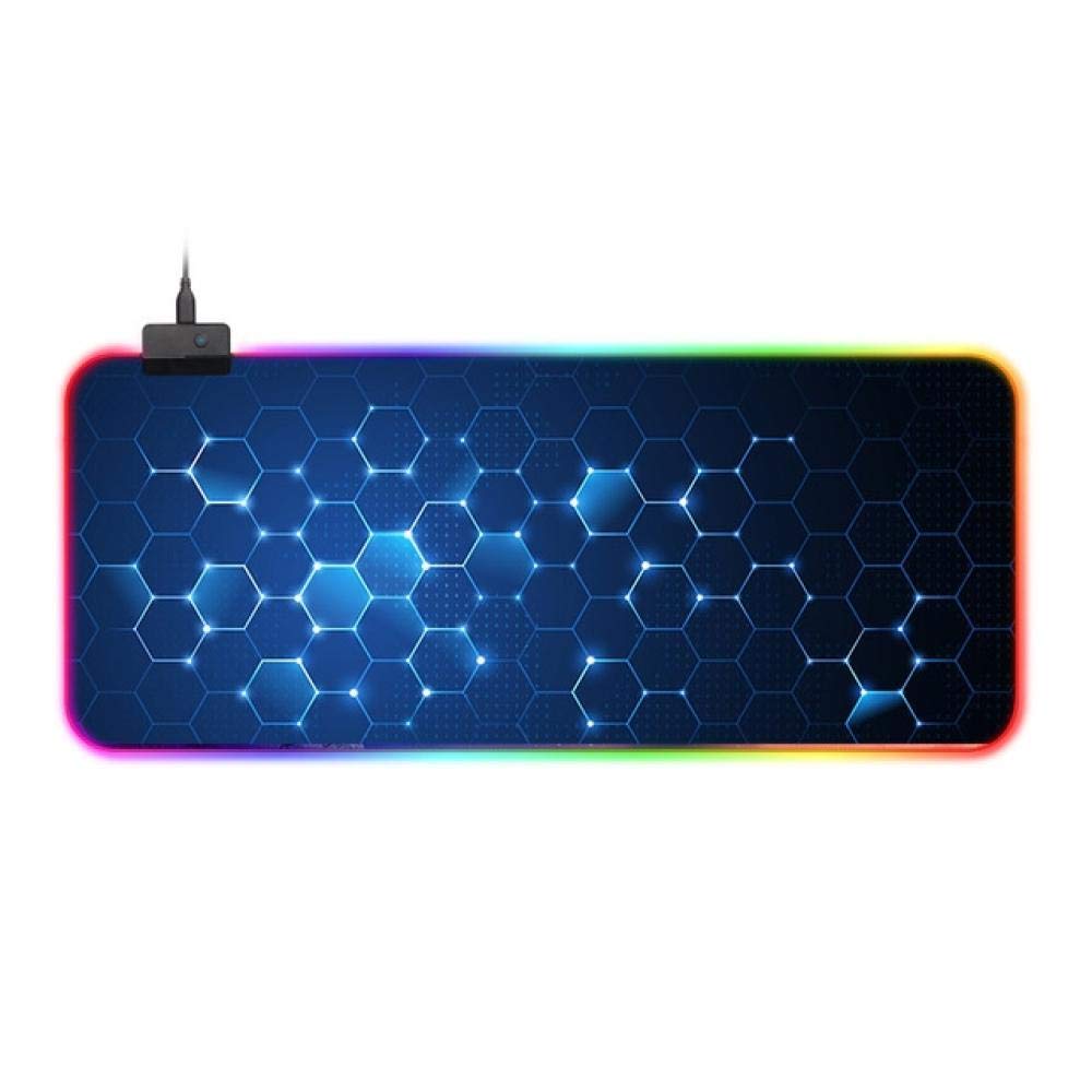 Blue Hexagon Geometric Pattern RGB LED Gaming Mouse Pad - Large Pad RGB Gaming Mat with Easy to Clean Waterproof Surface - Anti-Slip Rubber Base 11.81"x23.62"
