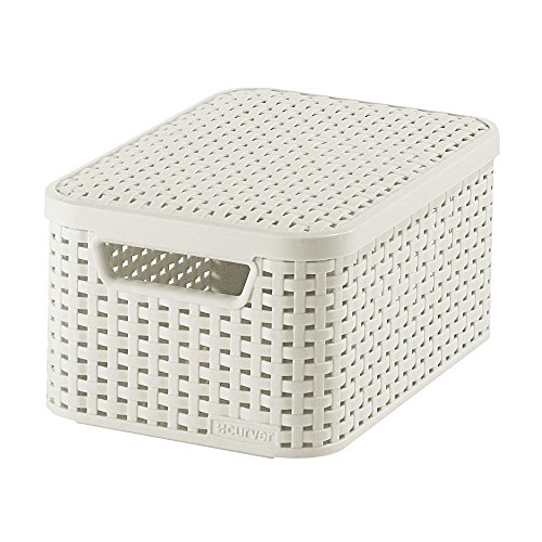 Curver Aspect Rotin Style 205839 Storage with Second-Generation Lid Polypropylene, Off-White, Small