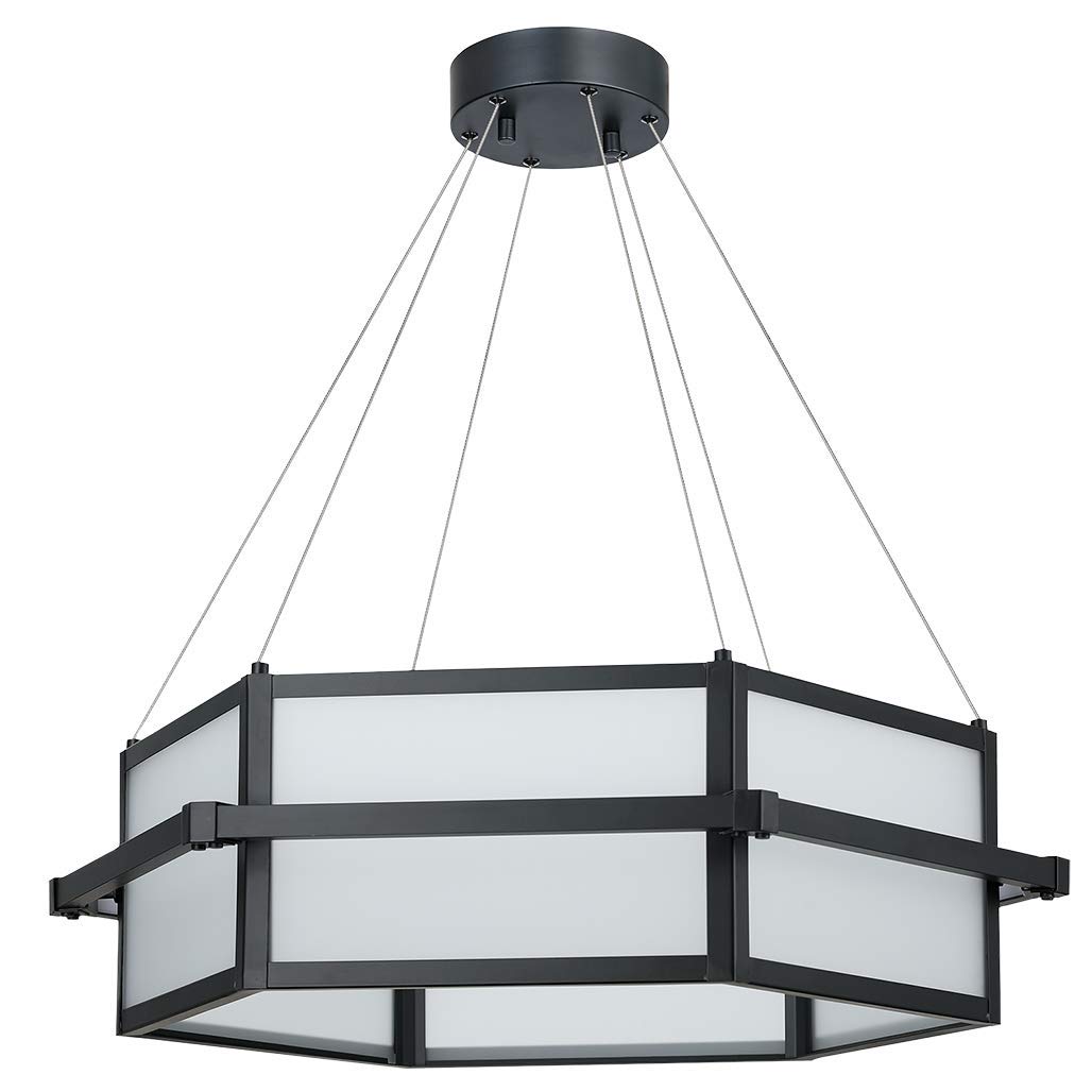 Vivio Lighting LED Hexagon Chandelier Matte Black Light Fixture Entry Way Frosted Glass Ceiling Light Farmhouse Dining Room Bedroom 45W 4000K