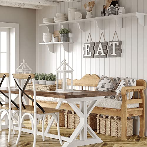 Barnyard Designs Eat Sign Wall Decor, Rustic Farmhouse Decoration for Kitchen and Home, Decorative Hanging Wooden Letters, Country Wall Art, Distressed Brown/White, 24" x 8”
