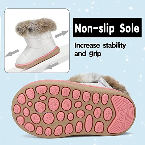 CIOR Toddler Snow Boots for Girls Boys Winter Warm Kids Button Boots Outdoor Shoes TXA-88-White-26