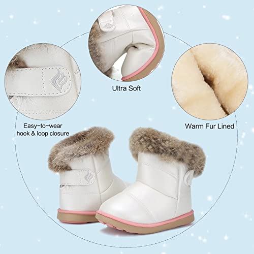 CIOR Toddler Snow Boots for Girls Boys Winter Warm Kids Button Boots Outdoor Shoes TXA-88-White-26