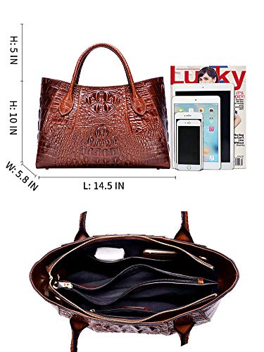 PIJUSHI Women Handbags Crocodile Purse Designer Top Handle Satchel Handbags For Women (5002A, Brown)