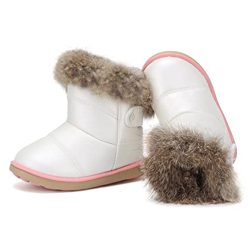 CIOR Toddler Snow Boots for Girls Boys Winter Warm Kids Button Boots Outdoor Shoes TXA-88-White-26