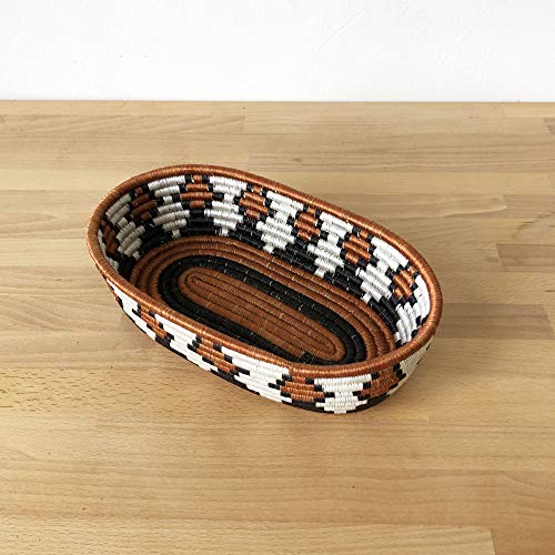 African Bread Basket- Bungoma/Sisal and Sweetgrass/Woven Basket/Made in Rwanda/Burnt Sienna, Black, White