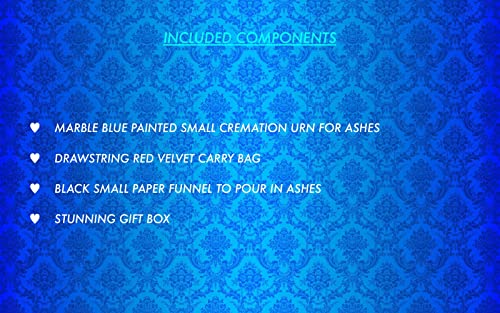 THE ASCENT MEMORIAL Small Cremation Urn for Human Ashes Adult | Marble Blue Mini Keepsake Urn with Velvet Carry Bag A Paper Funnel and A Premium Gift Box | Aesthetic Mini Urn