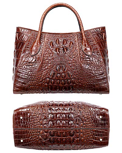 PIJUSHI Women Handbags Crocodile Purse Designer Top Handle Satchel Handbags For Women (5002A, Brown)