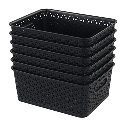 Hommp 6-Pack Woven Plastic Storage Basket, Black