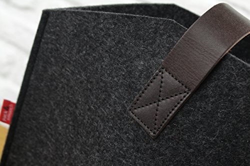 Pack & Smooch York Carryall Tote Bag for Women - Made with 100% Merino Wool and Vegetable Tanned Leather Strap (Dark Grey/Dark Brown)