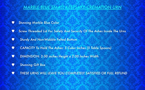 THE ASCENT MEMORIAL Small Cremation Urn for Human Ashes Adult | Marble Blue Mini Keepsake Urn with Velvet Carry Bag A Paper Funnel and A Premium Gift Box | Aesthetic Mini Urn