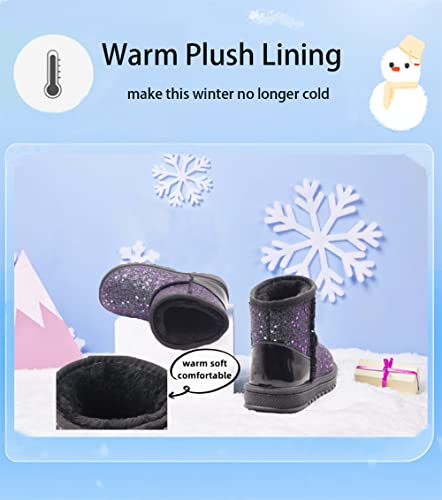 Sugmzox Girls Snow Boots Sequin Warm Winter Boots Comfort Durability Ankle Boots(Toddler/Little Kids) black size 11