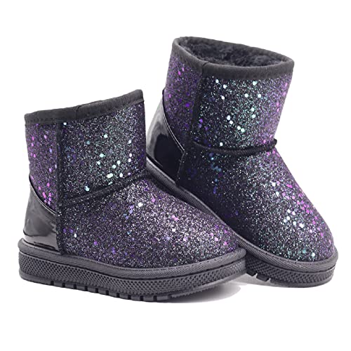 Sugmzox Girls Snow Boots Sequin Warm Winter Boots Comfort Durability Ankle Boots(Toddler/Little Kids) black size 11