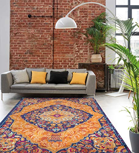 Machine Washable Modern Design Jute Back 5x7 Abstract Indoor Area Rug for Bedroom, Living Room, Dining Room, Office, 5'3" x 6'11", Orange