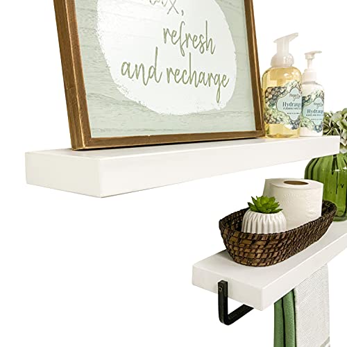 True Floating Towel Holder Set (White, 24 Inch)