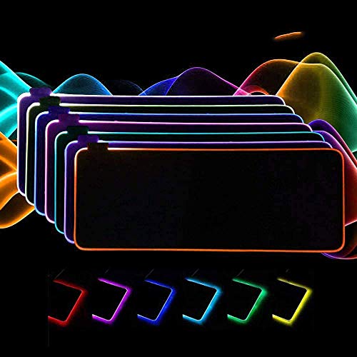 RGB LED Gaming Mouse Pad - Large Pad RGB Gaming Mat with Easy to Clean Waterproof Surface - Anti-Slip Rubber Base Abstract Art Hexagon Honeycomb 11.81"x27.56"