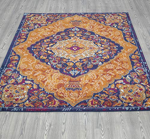Machine Washable Modern Design Jute Back 5x7 Abstract Indoor Area Rug for Bedroom, Living Room, Dining Room, Office, 5'3" x 6'11", Orange