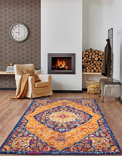 Machine Washable Modern Design Jute Back 5x7 Abstract Indoor Area Rug for Bedroom, Living Room, Dining Room, Office, 5'3" x 6'11", Orange