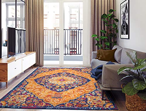 Machine Washable Modern Design Jute Back 5x7 Abstract Indoor Area Rug for Bedroom, Living Room, Dining Room, Office, 5'3" x 6'11", Orange