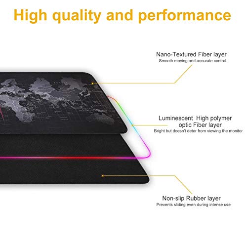 RGB LED Gaming Mouse Pad - Large Pad RGB Gaming Mat with Easy to Clean Waterproof Surface - Anti-Slip Rubber Base Abstract Art Hexagon Honeycomb 11.81"x27.56"