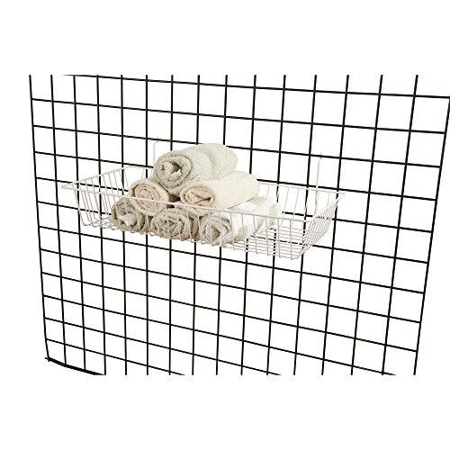 Epoxy Chrome Wire Basket for Pegboard, Slatwall or Gridwall (Set of 6), Merchandiser Baskets, Perfect For Commercial or Retailer, 24” L x 12” D x 4” H, Shallow Baskets (White)