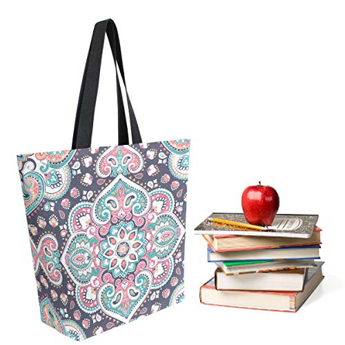 ZzWwR Beautiful Indian Floral Paisley Extra Large Canvas Shoulder Tote Top Handle Bag for Gym Beach Weekender Travel Shopping