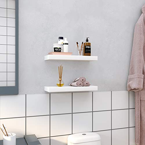 SONGMICS Floating Shelf, Wall Shelf 15.7 Inches, with Metal Bracket for Easy Installation, Display Trinkets, Picture Frames, Potted Plants, in The Living Room, Entryway, Bedroom, White ULWS14WT