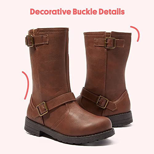 FabKids Girls Mid-calf Fashion Riding Boots Fall Winter Snow Boot Warm Western Boots For Little Kid Brown Size 13