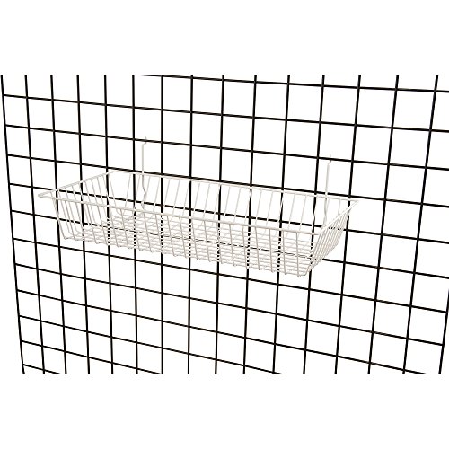 Epoxy Chrome Wire Basket for Pegboard, Slatwall or Gridwall (Set of 6), Merchandiser Baskets, Perfect For Commercial or Retailer, 24” L x 12” D x 4” H, Shallow Baskets (White)