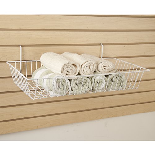 Epoxy Chrome Wire Basket for Pegboard, Slatwall or Gridwall (Set of 6), Merchandiser Baskets, Perfect For Commercial or Retailer, 24” L x 12” D x 4” H, Shallow Baskets (White)