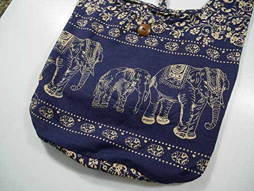 PumPumpz Hippie Boho Elephant Crossbody Bohemian Gypsy Sling Shoulder Bag Medium Size (Twins Elephant Navy)