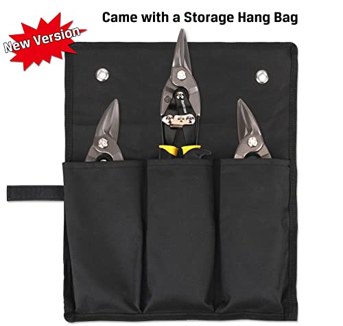Hurricane 3 pc Aviation Tin Snips Set, Metal Cutter Shear for Cut Sheet Metal, Chrome Vanadium Steel, Straight Left and Right, Ergonomical TyreGrip Handle with Hang Hole and Safety Latch