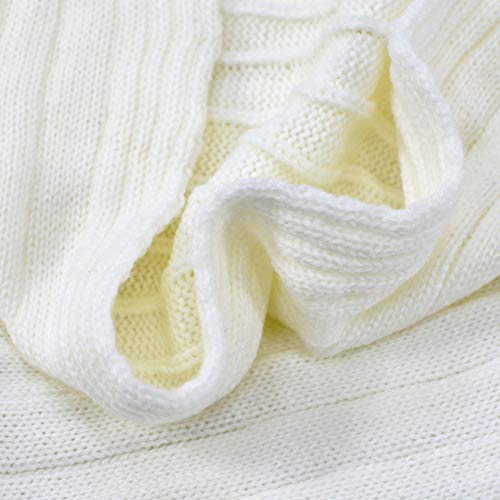 TEALP Pom Pom Blanket White Cotton Knitted Throw Blanket with Pom Poms (Cream White, 40''x60'')