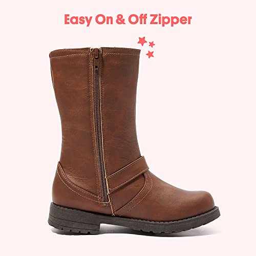 FabKids Girls Mid-calf Fashion Riding Boots Fall Winter Snow Boot Warm Western Boots For Little Kid Brown Size 13