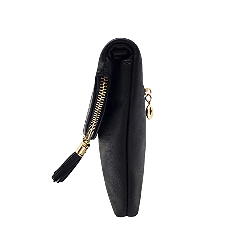 Solene Women's Envelop Clutch Crossbody Bag With Tassels Accent (WU075-Black)