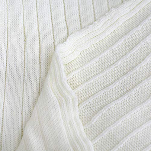 TEALP Pom Pom Blanket White Cotton Knitted Throw Blanket with Pom Poms (Cream White, 40''x60'')