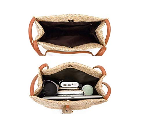 COPYLOVE Handle Straw Bag, Women's Summer Bucket Bag Shoulder Straw Wooden Ball Fringe Messenger Bag Hot (#2)