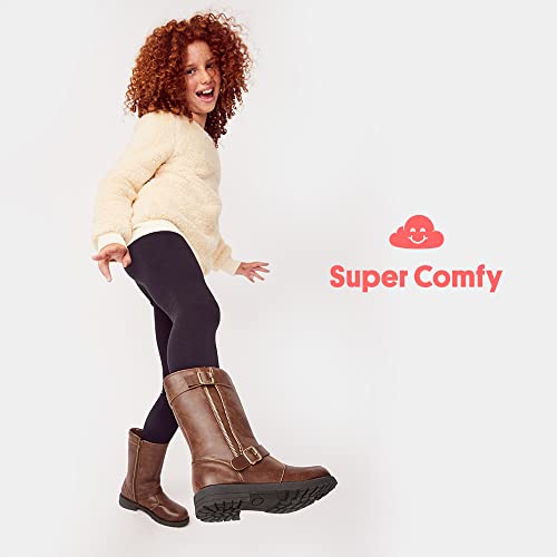 FabKids Girls Mid-calf Fashion Riding Boots Fall Winter Snow Boot Warm Western Boots For Little Kid Brown Size 13