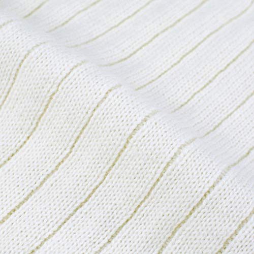 TEALP Pom Pom Blanket White Cotton Knitted Throw Blanket with Pom Poms (Cream White, 40''x60'')