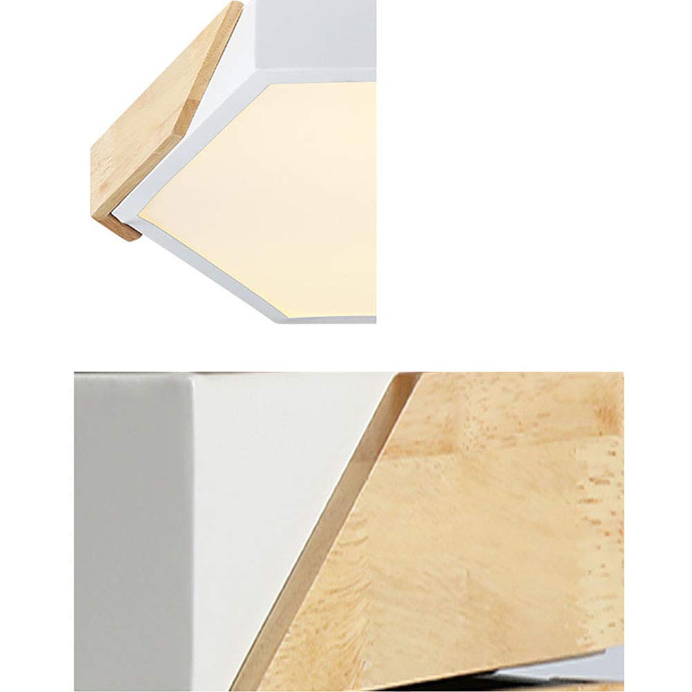 ZZZYZ Modern White Wooden LED Ceiling Light Fixture with Remote Ceiling Lamp Dimmable Hexagon Ceiling Light for Living Room Bedroom Kitchen Hallway Entry-Cold White Light 40cm