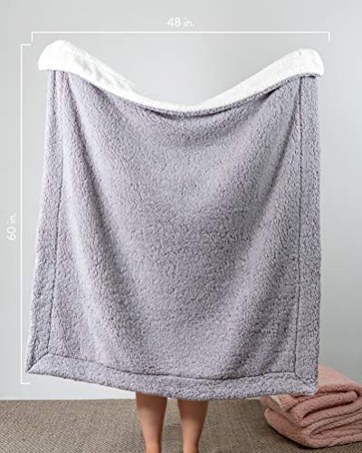 Charcoal Grey & White Sherpa Blanket - Sherpa Throw Blankets, Soft Blanket | Throw Blanket for Couch, Plush Throw Blankets, White Throw Blanket, Fleece Blanket, Fluffy Blanket, 60.5" x 48"