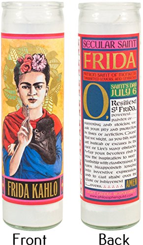 Frida Kahlo Secular Saint Candle - 8.5 Inch Tall Glass Prayer Votive - Made in The USA
