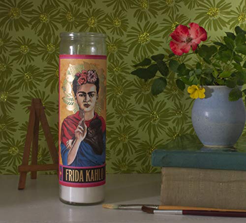 Frida Kahlo Secular Saint Candle - 8.5 Inch Tall Glass Prayer Votive - Made in The USA