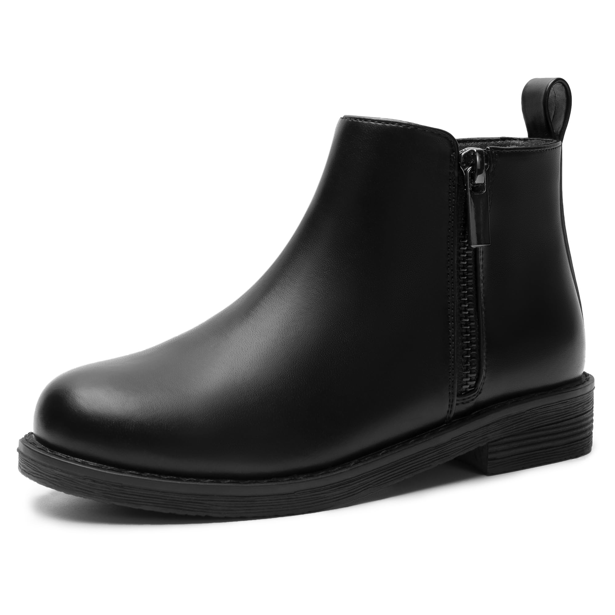 Athlefit Girls Ankle Boots Kids Side Zipper Low Heels Black Booties for Toddler Little Kid/Big Kid