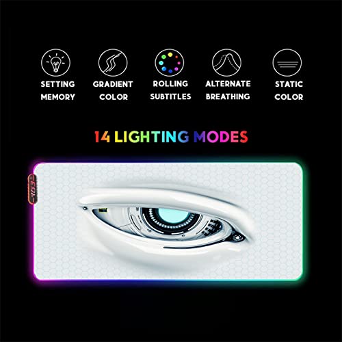 Gaming Mouse Pads Hexagon Shaped White RGB Gaming Mouse Pad Abstract Eyes Large Led Desk Mouse Mat Locking Edge Extended Keyboard Pad with Rubber Base 30X60Cm