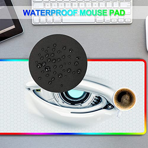 Gaming Mouse Pads Hexagon Shaped White RGB Gaming Mouse Pad Abstract Eyes Large Led Desk Mouse Mat Locking Edge Extended Keyboard Pad with Rubber Base 30X60Cm