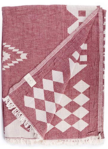 Bersuse 100% Cotton Bahamas XL Throw Blanket Turkish Towel - 75x90 Inches, Burgundy